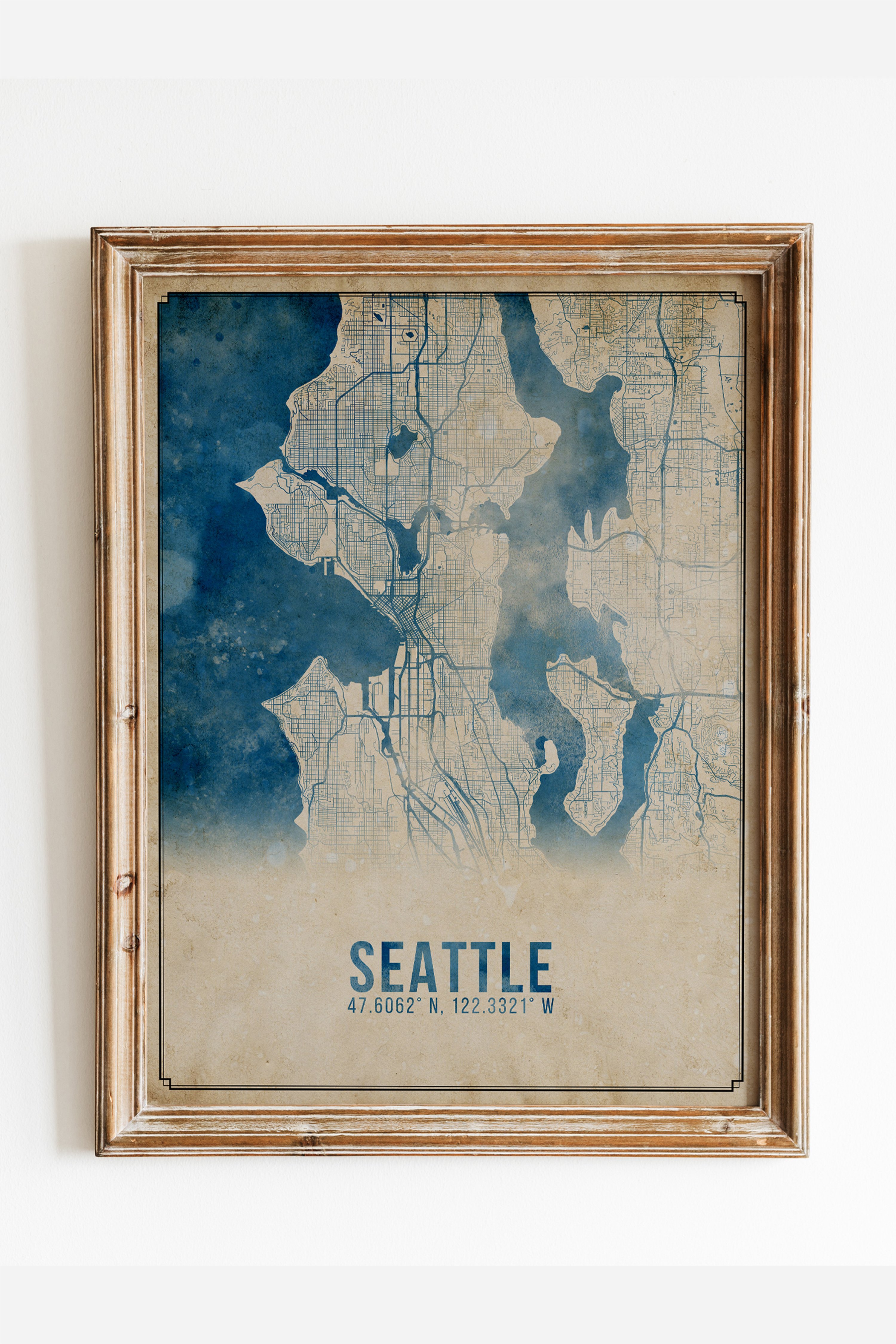 Seattle Antique Watercolor City Map Poster