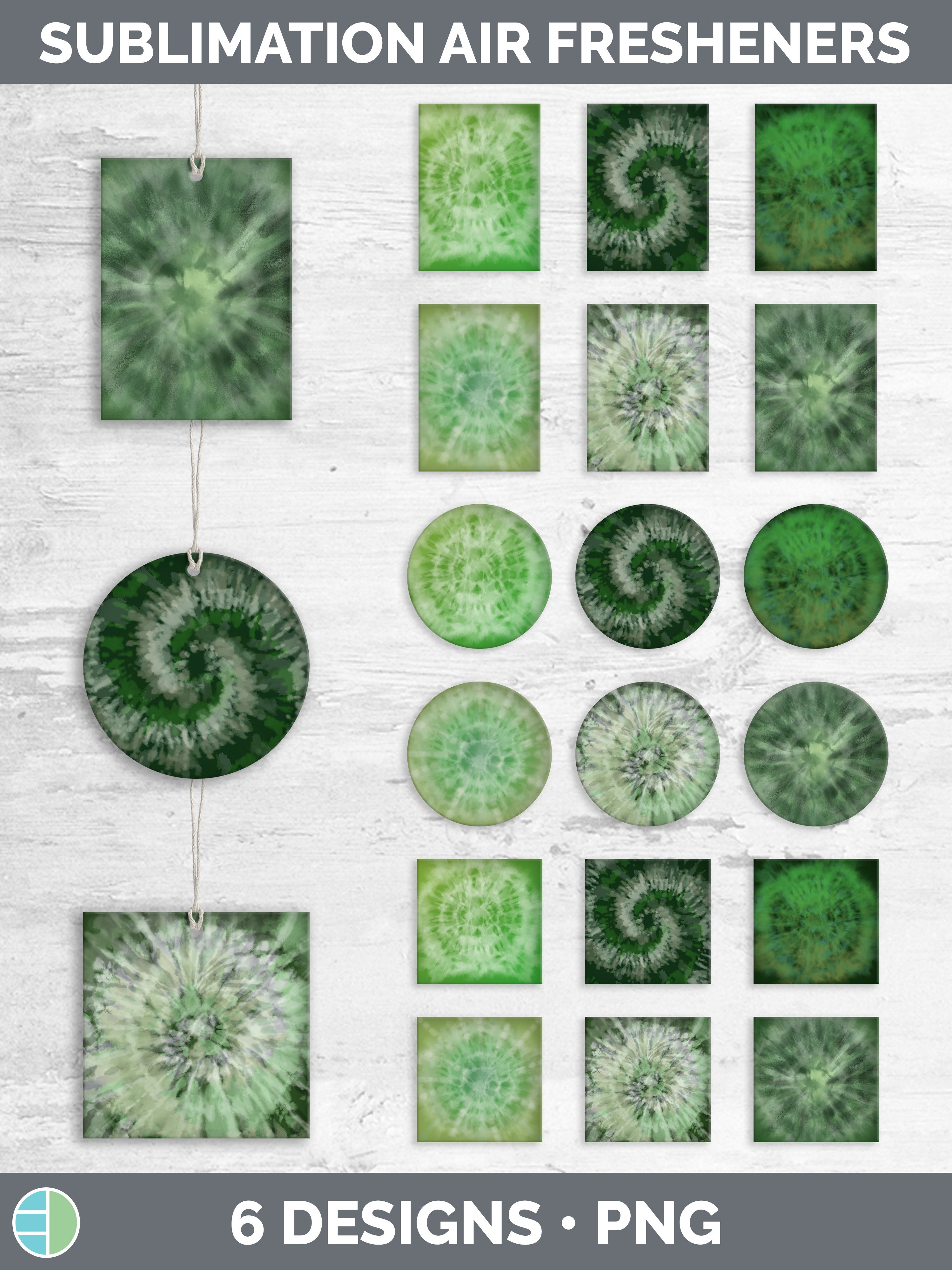 Green Tie Dye Air Freshener | Sublimation Designs Bundle