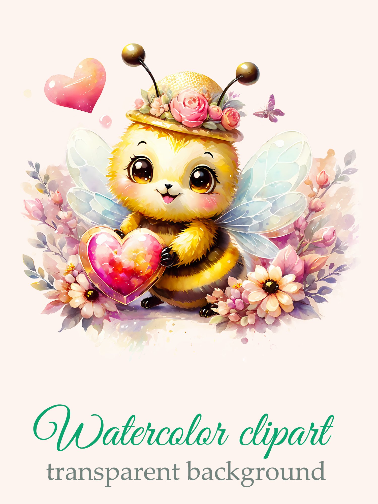 Watercolor Spring Bee Clipart, Bee watercolor painting, PNG,