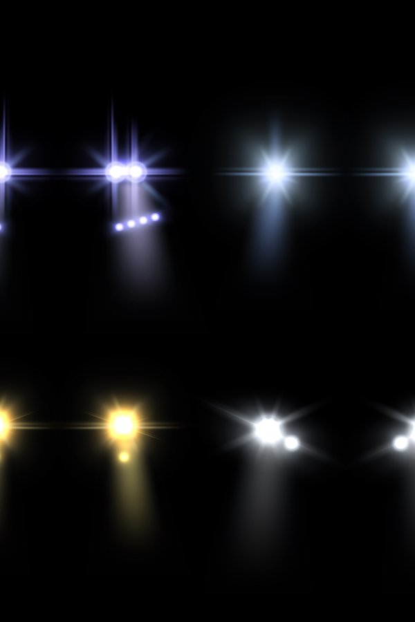 Realistic car headlights. Bright round cars headlight, front