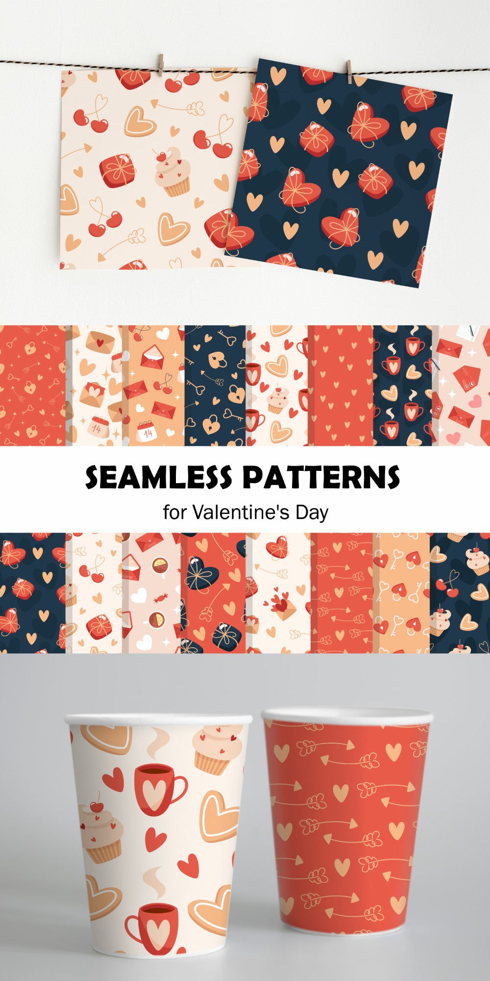 Seamless patterns for Valentine's Day
