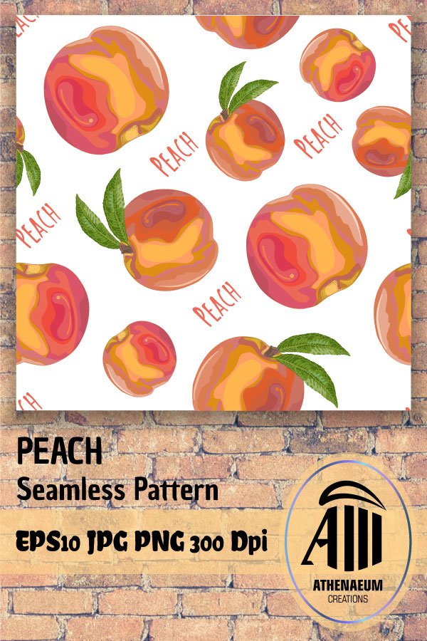Peach seamless pattern. Peach with leaf digital paper.