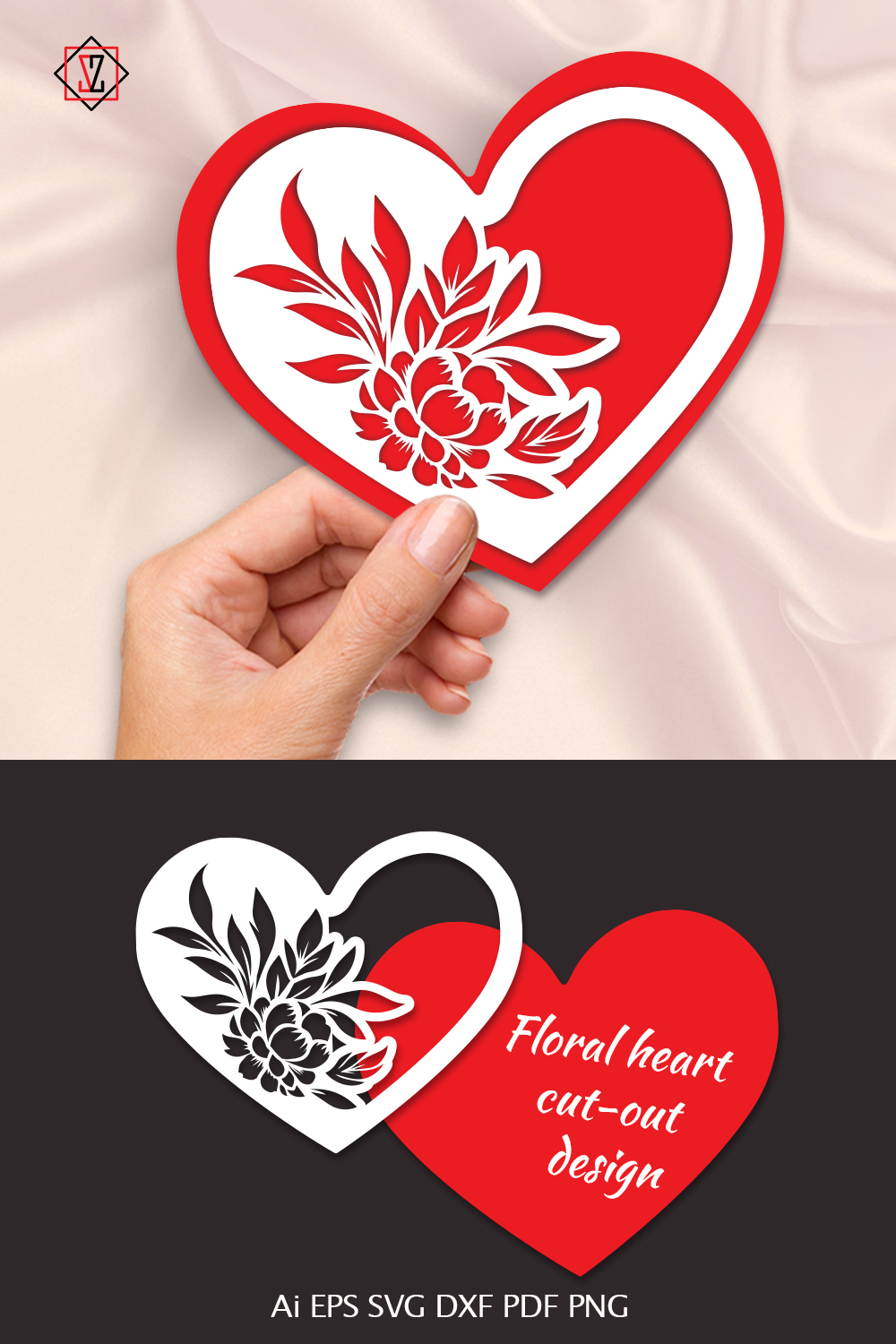Two-layer heart with floral cut-out template