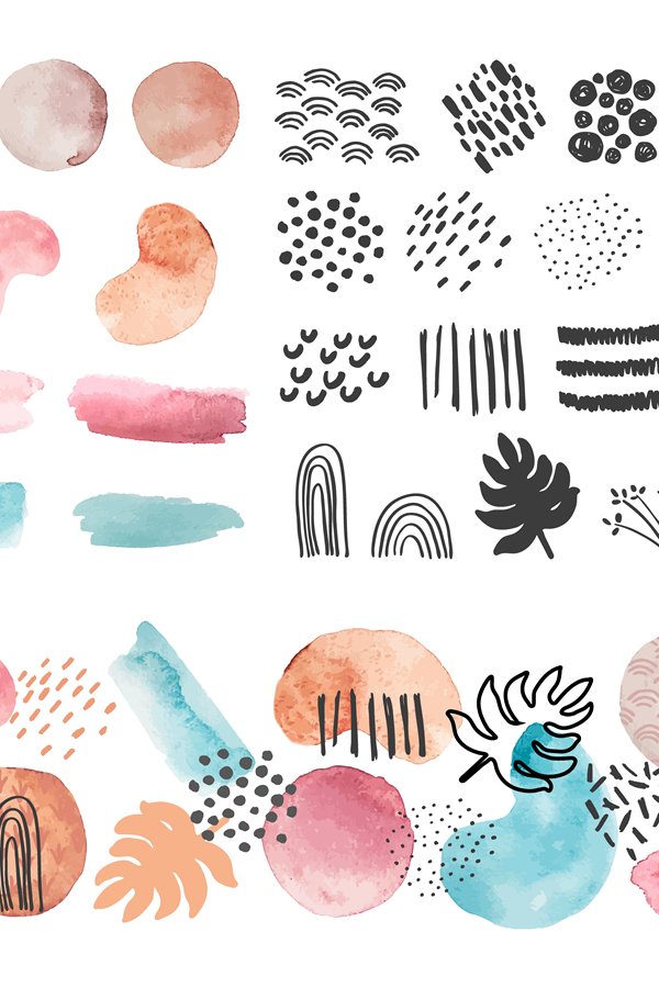 Watercolor shapes, lines and patterns. Abstract modern art s