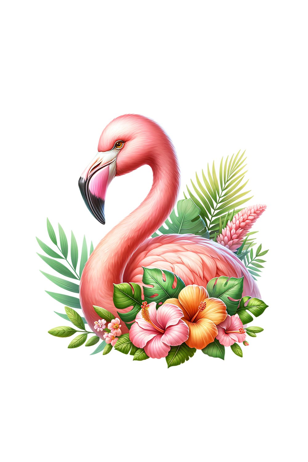 Flamingo with Tropical Florals Clipart Sublimation (3573925)