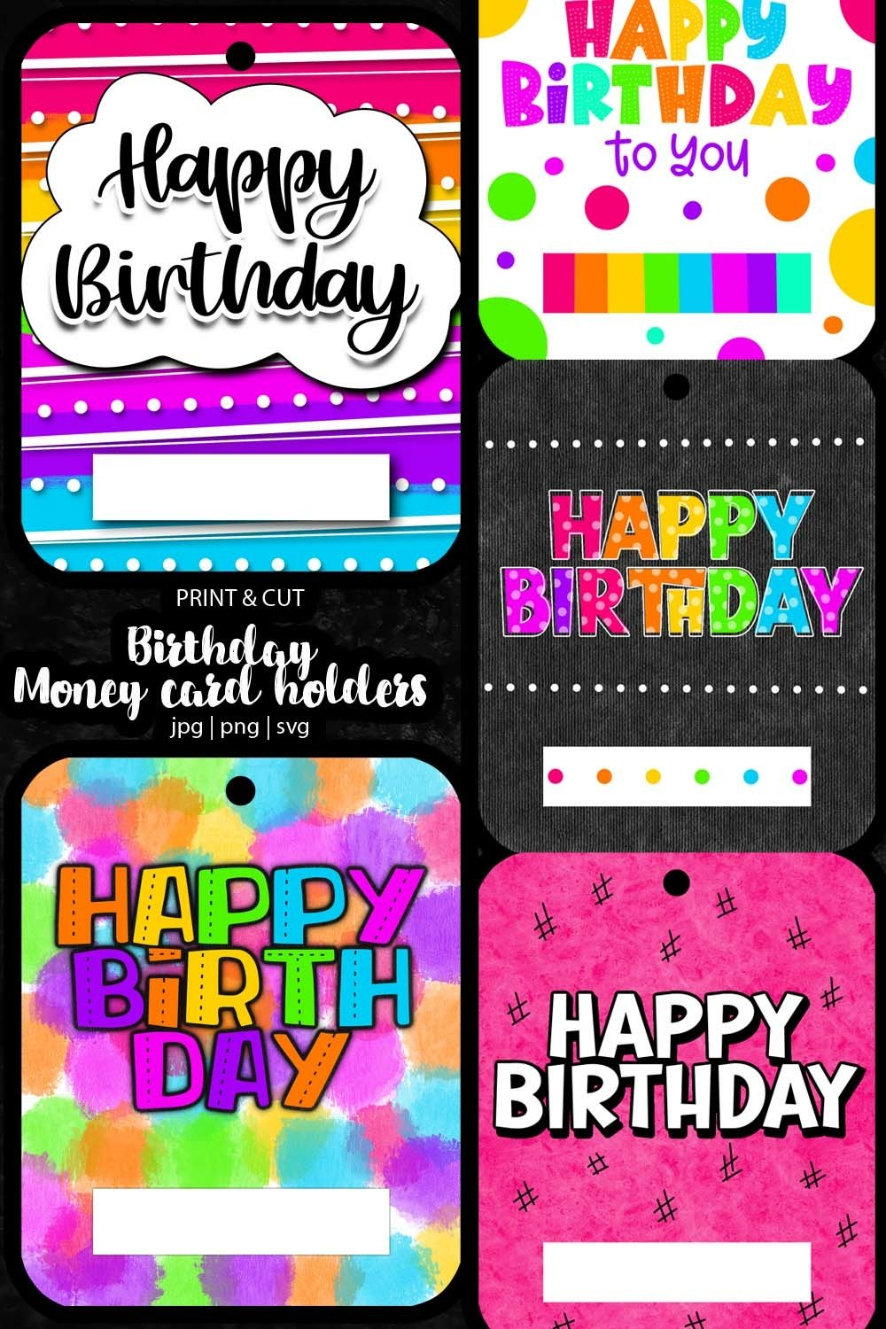 Colorful Letters and Words Print & Cut Money Card Holders