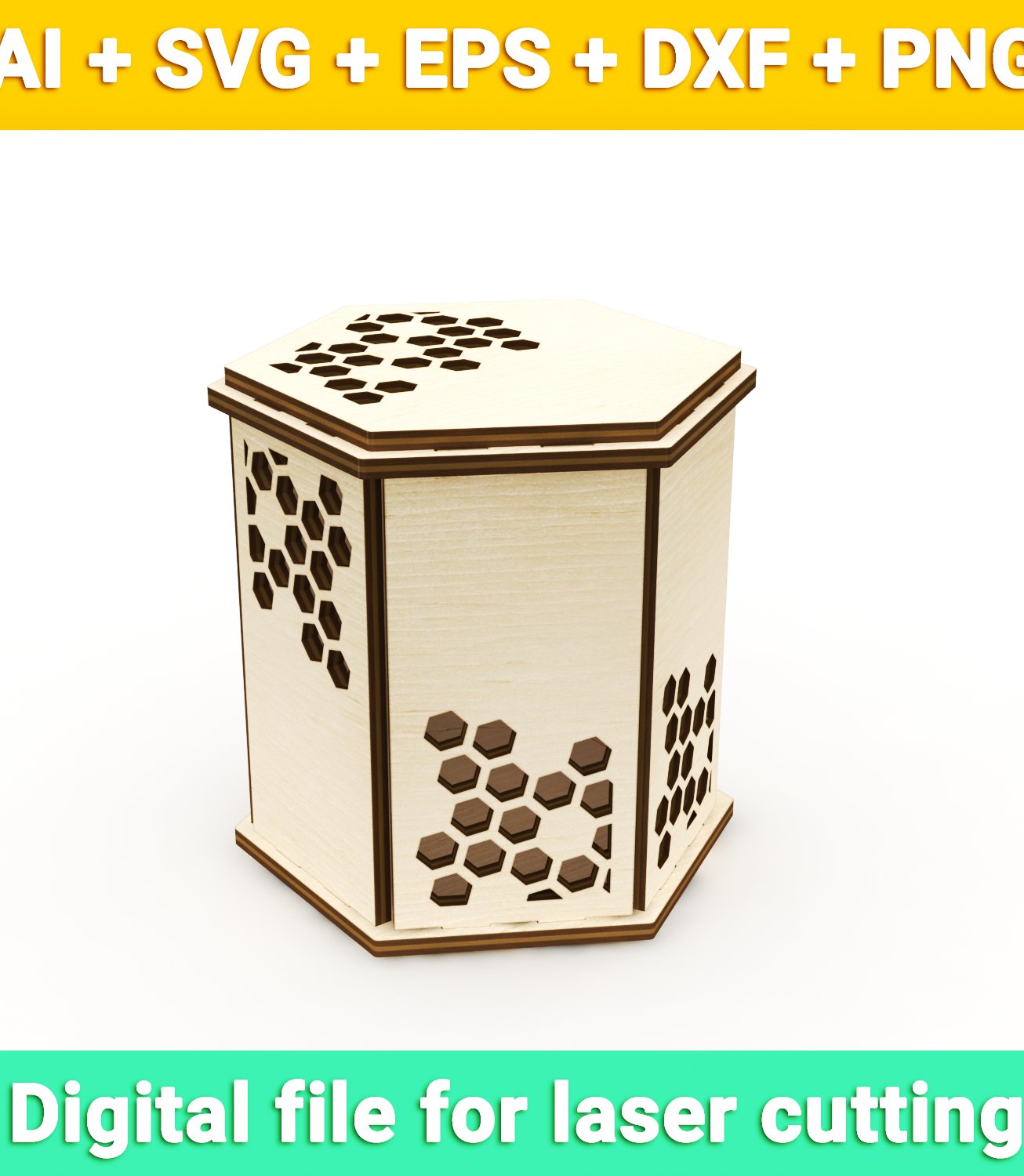 Hexagonal box with an ornament vector for CNC svg vector