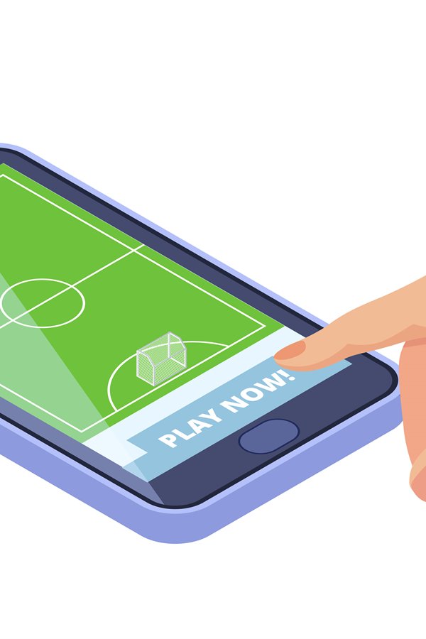 Isometric football field on smartphone - sport games mobile