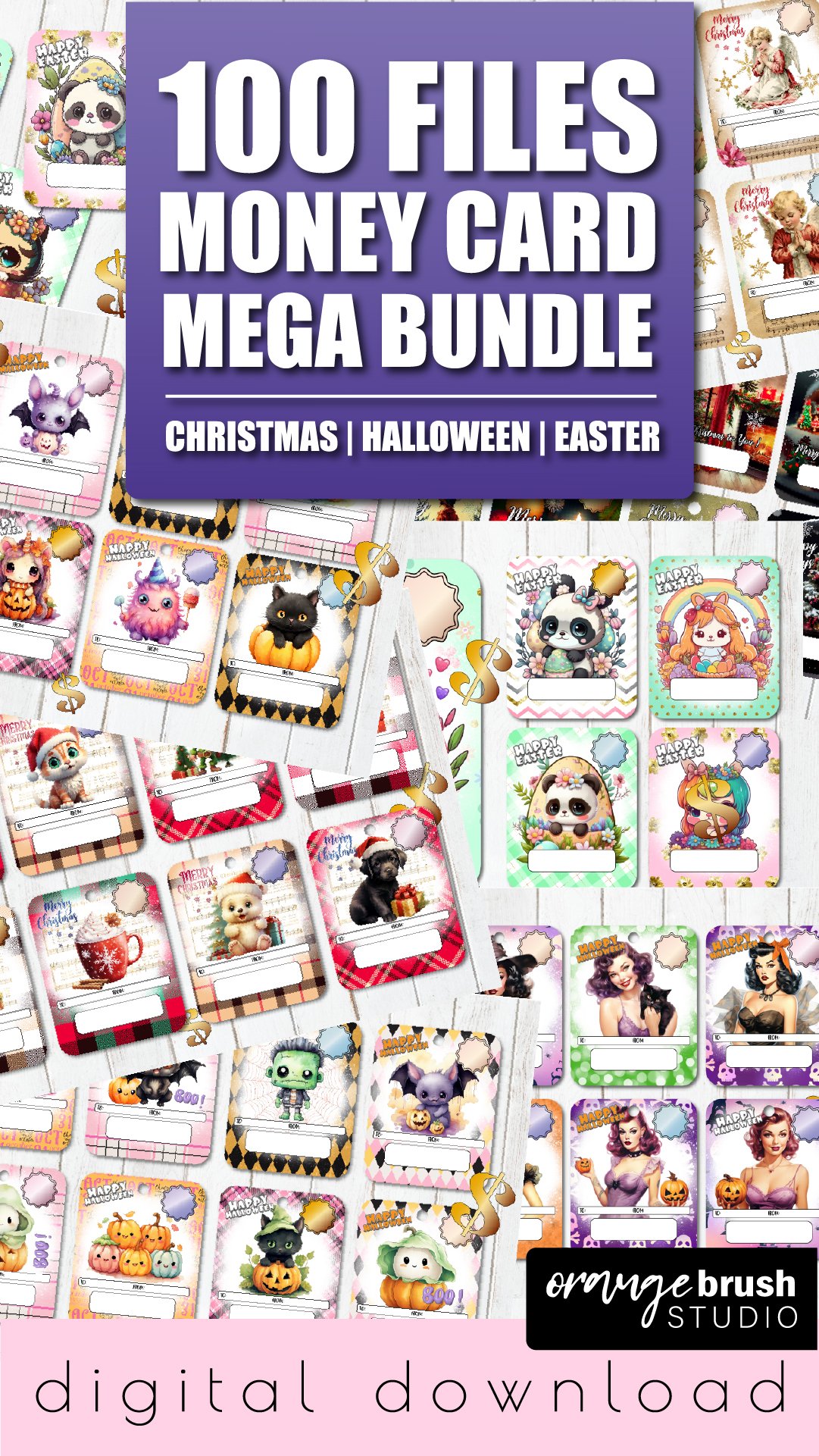 Printable Money Card Mega Bundle - 100 PNG Money Holder