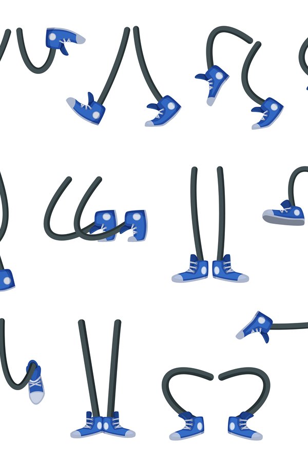 Characters legs in shoes. Different positions and situations