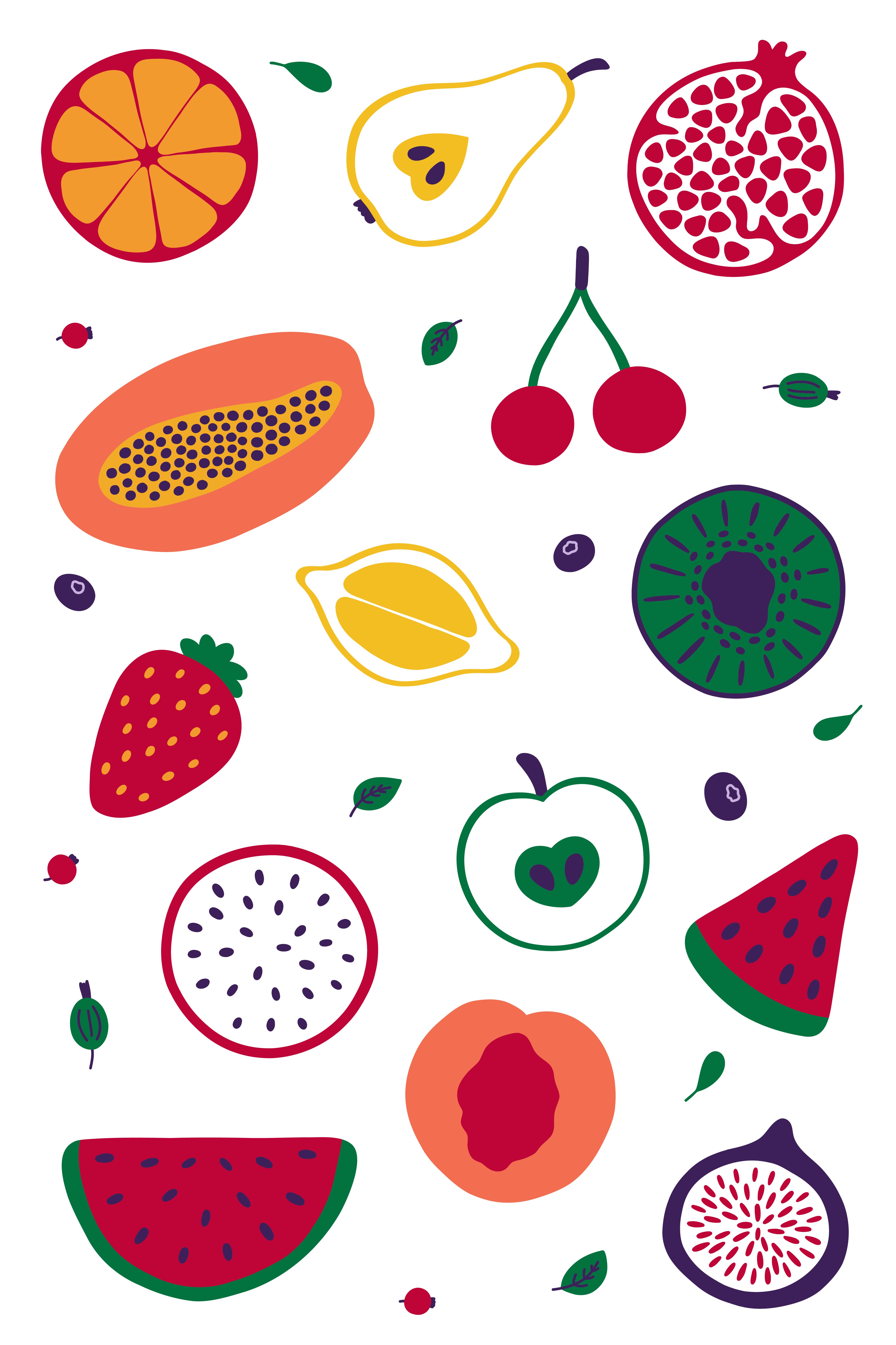 28 fruit stickers in Png, Jpeg, Eps, Ai
