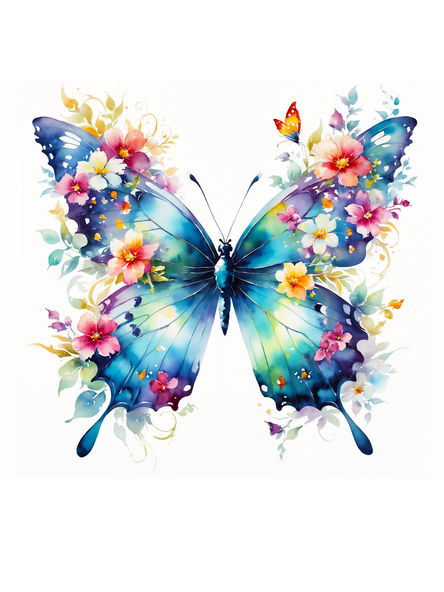 Butterfly Drawing Aesthetic Colorful Watercolor Illustration