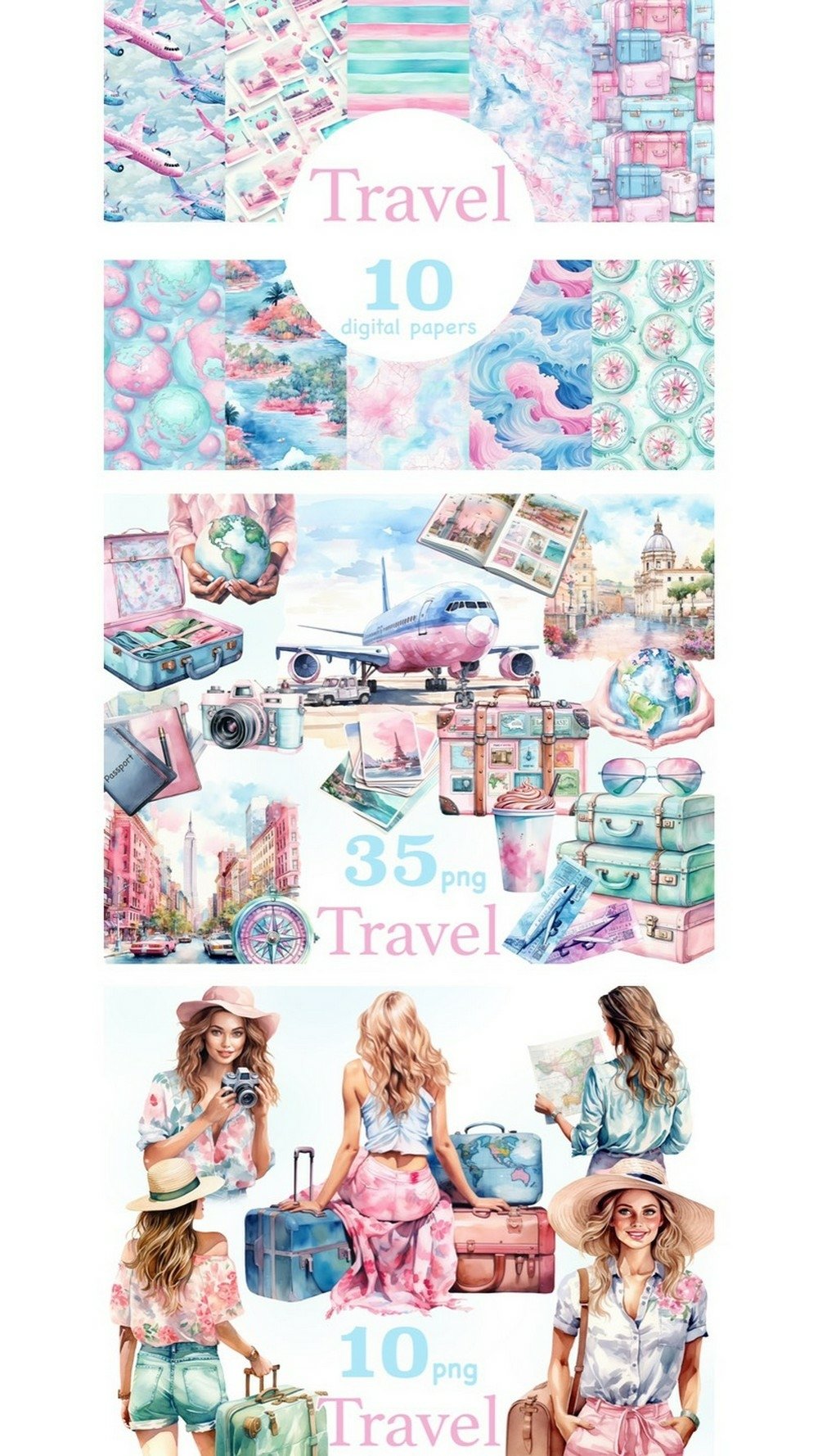 Travel Clipart Set | Summer Vacation PNG Illustration