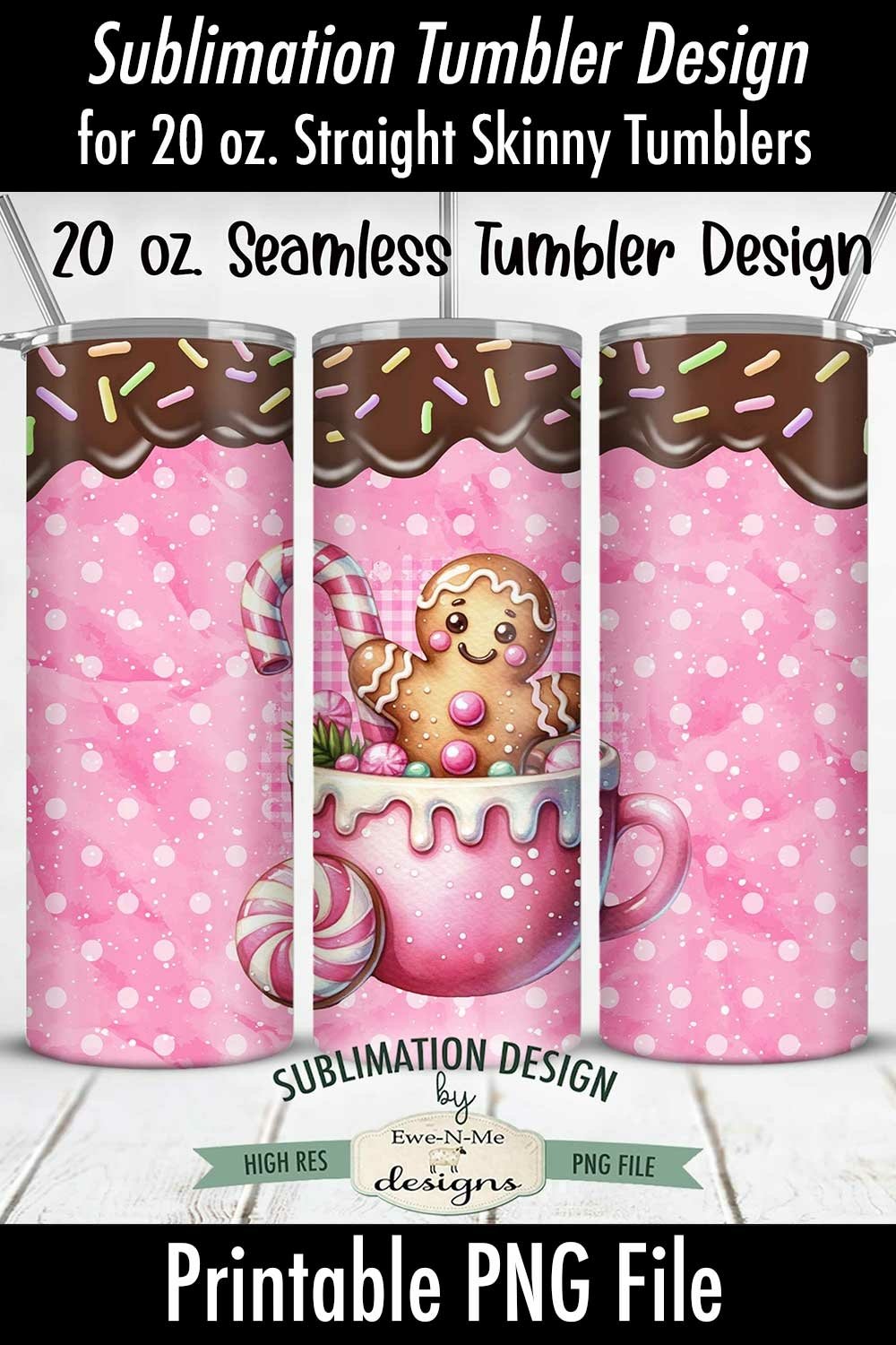 Pink Gingerbread | Seamless 20 oz Sublimation Tumbler Design