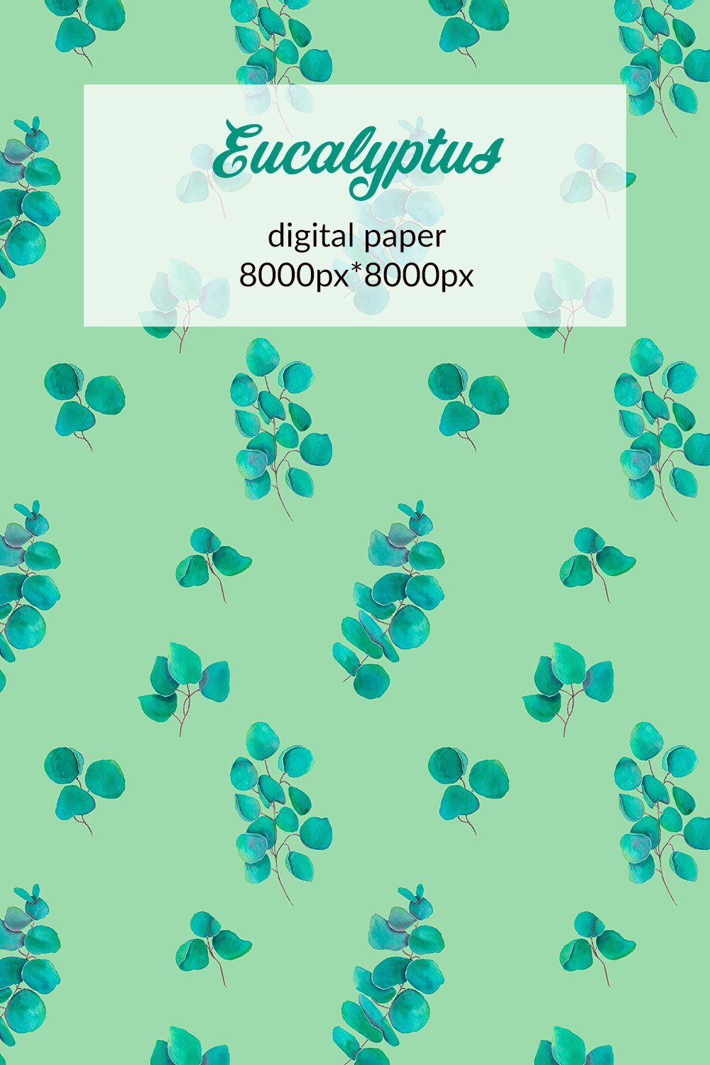 Eucalyptus digital paper watercolor leaves seamless pattern