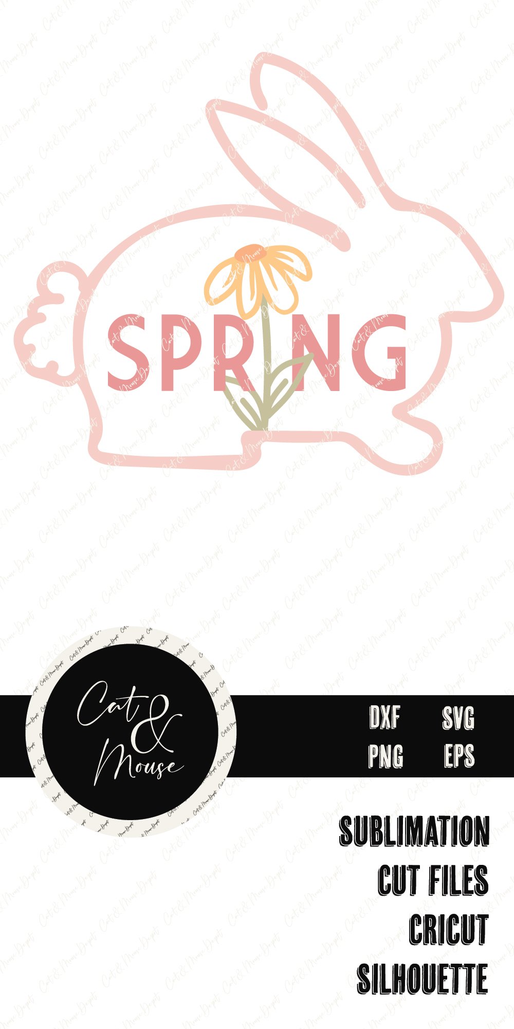 Hello Spring bunny rabbit spring flower SVG and PNG