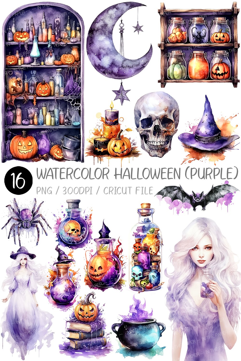 Watercolor Purple Halloween PNG