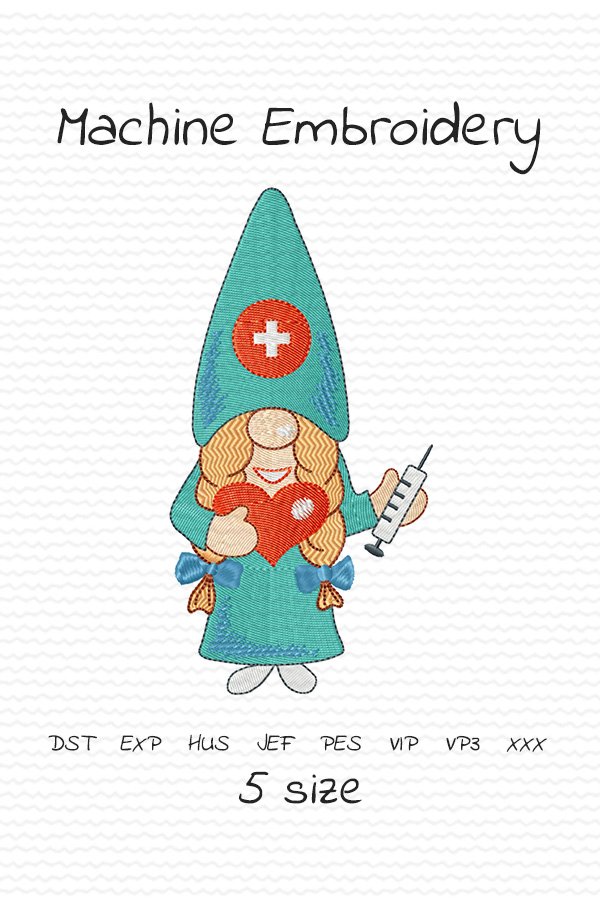 Medical nurse gnome with heart - Embroidery Design