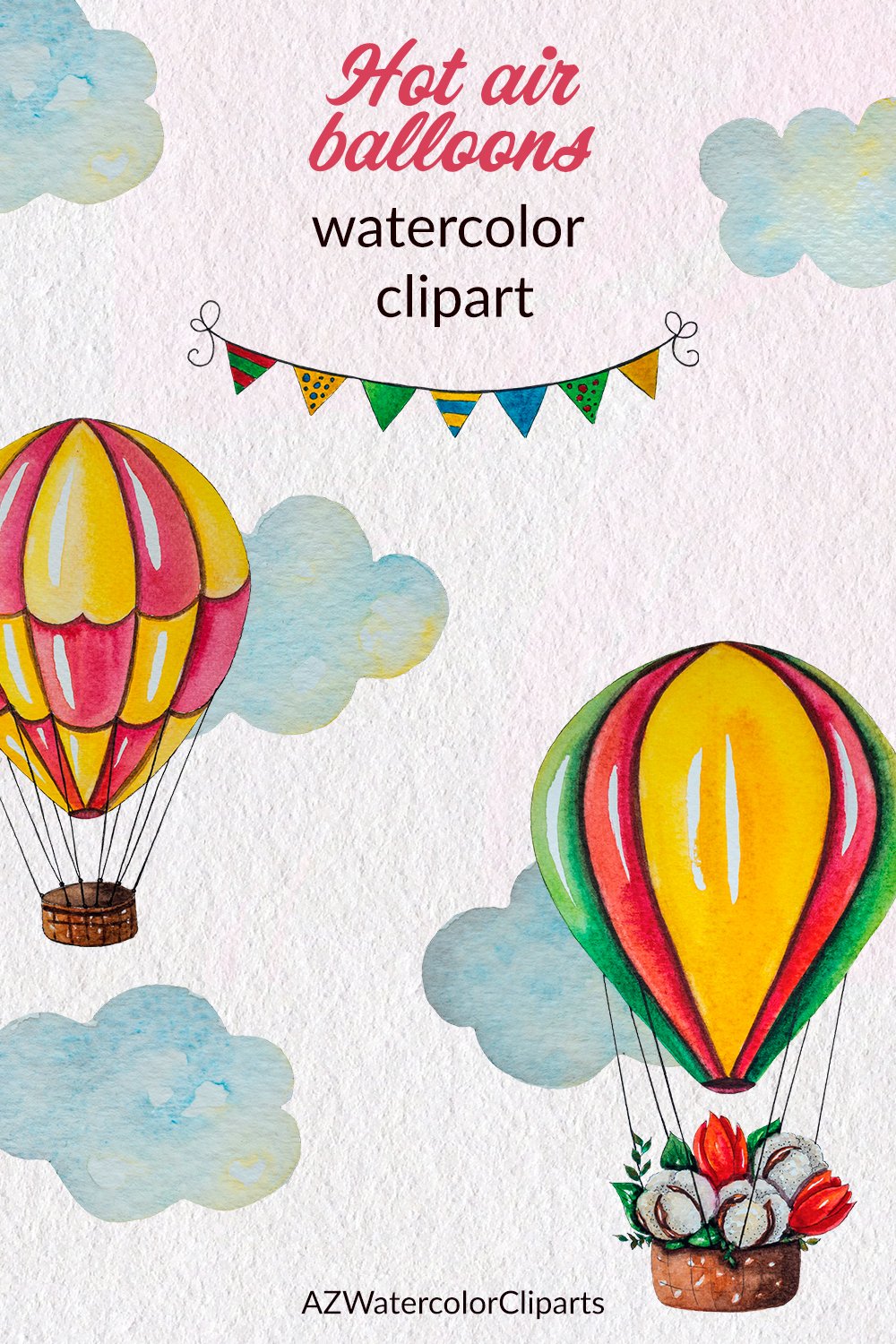 Hot Air Balloons Watercolor Hand-painted Clipart PNG Element