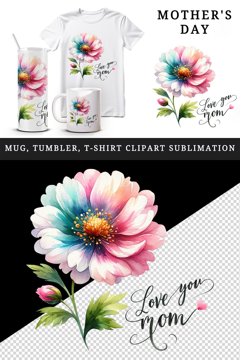 Flower Mother's day tumbler mug wrap clipart sublimation png