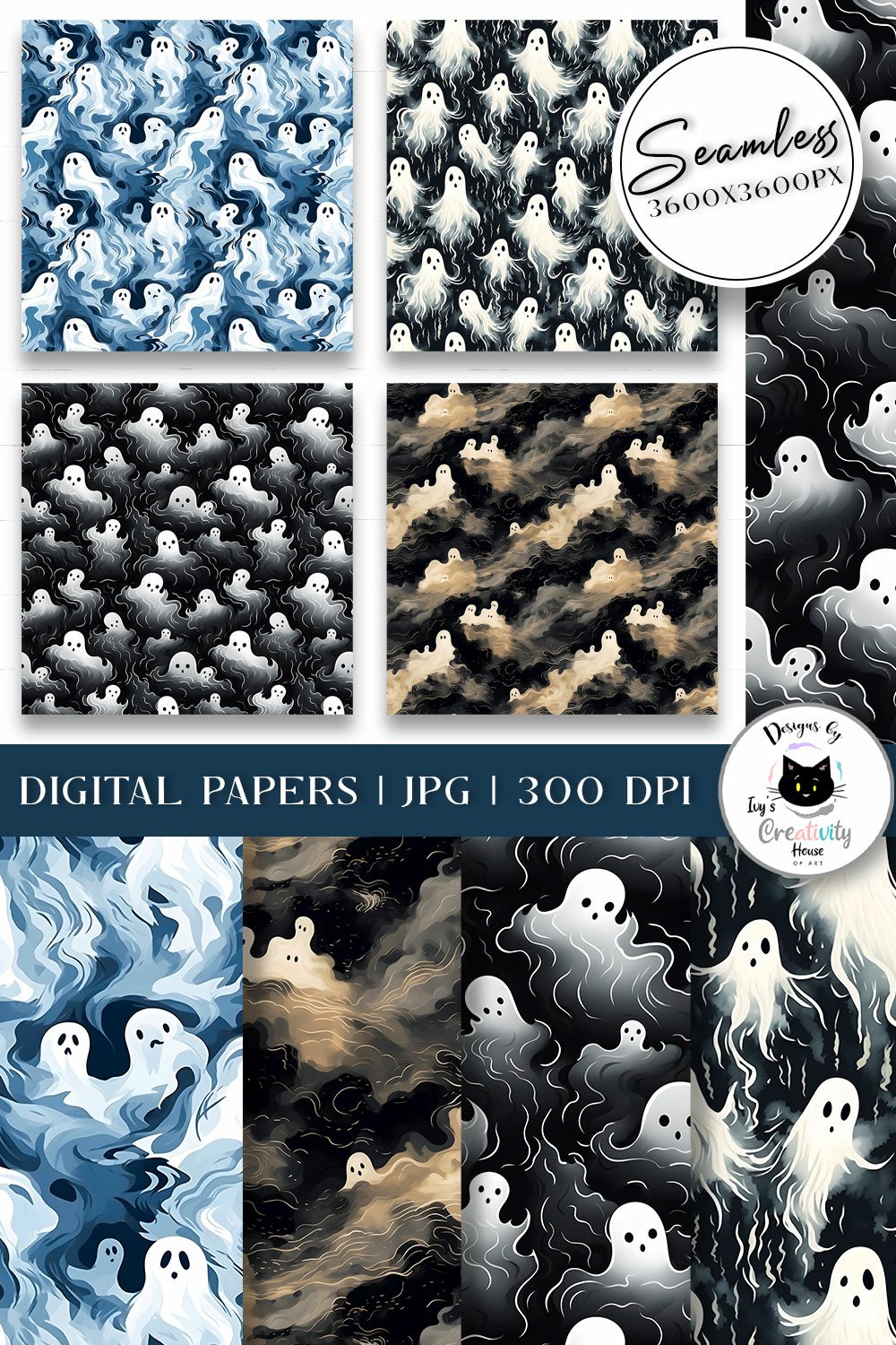 Spooky Ghosts Halloween Digital Paper | Gothic Patterns