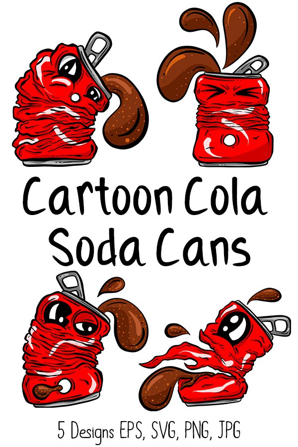 Exploding Crushed Cola Soda Cans Funny Cartoon Illustrations