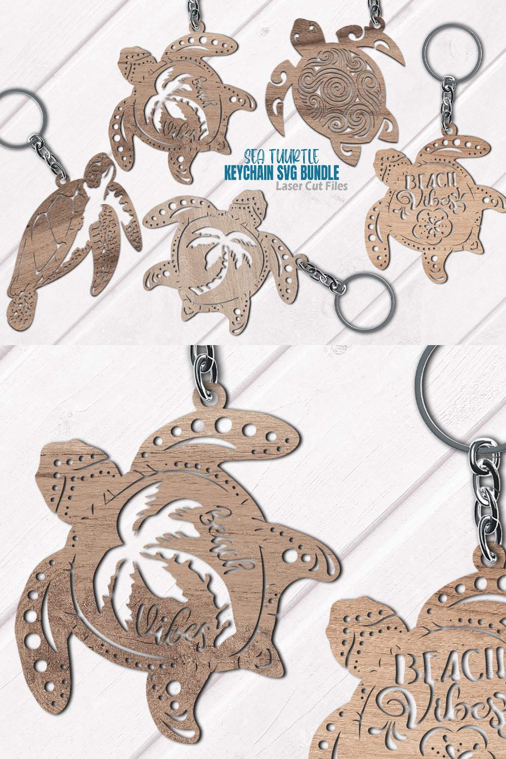 Turtle Keychain SVG Bundle Laser Cut Files | Sea Turtle SVG