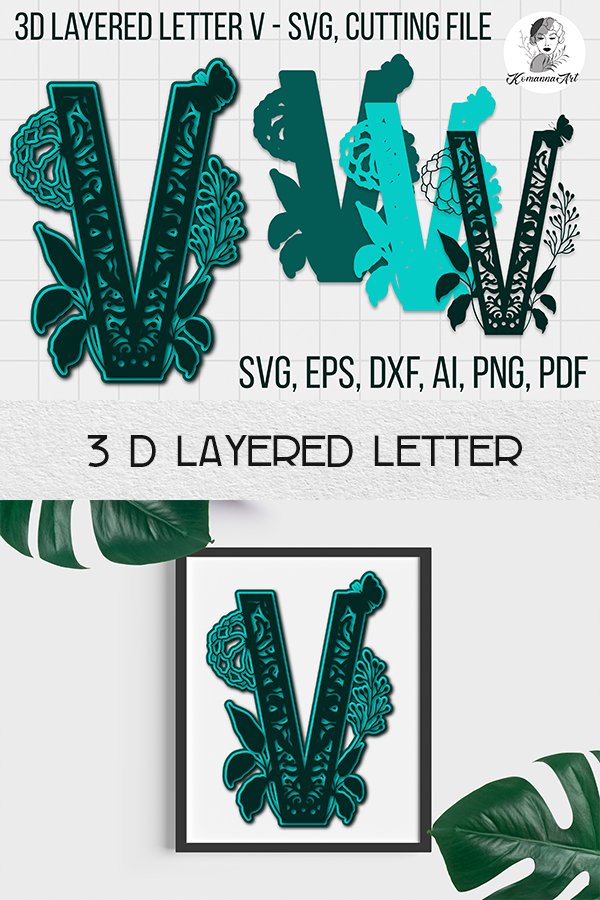 3D Layered SVG / 3D letter V SVG / Letter V Cut File.
