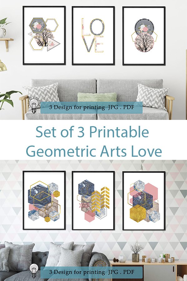 Set of 3 Printable Geometric Arts Love