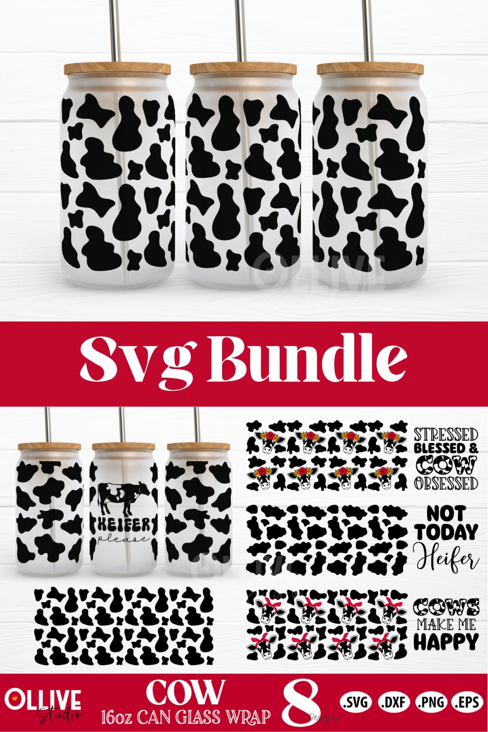 Cow 16oz Can Glass SVG Bundle | Cow SVG Bundle