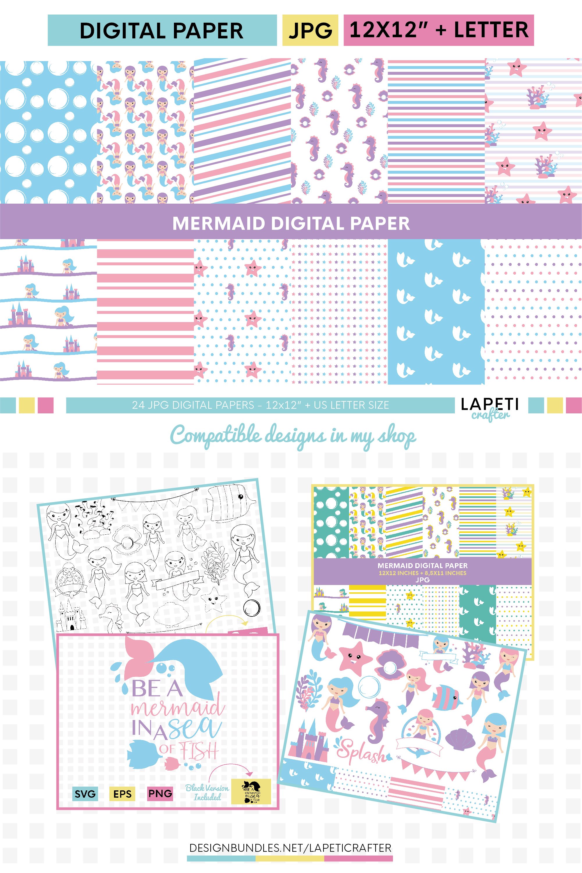 Mermaid scrapbook paper packs | Mermaid birthday background