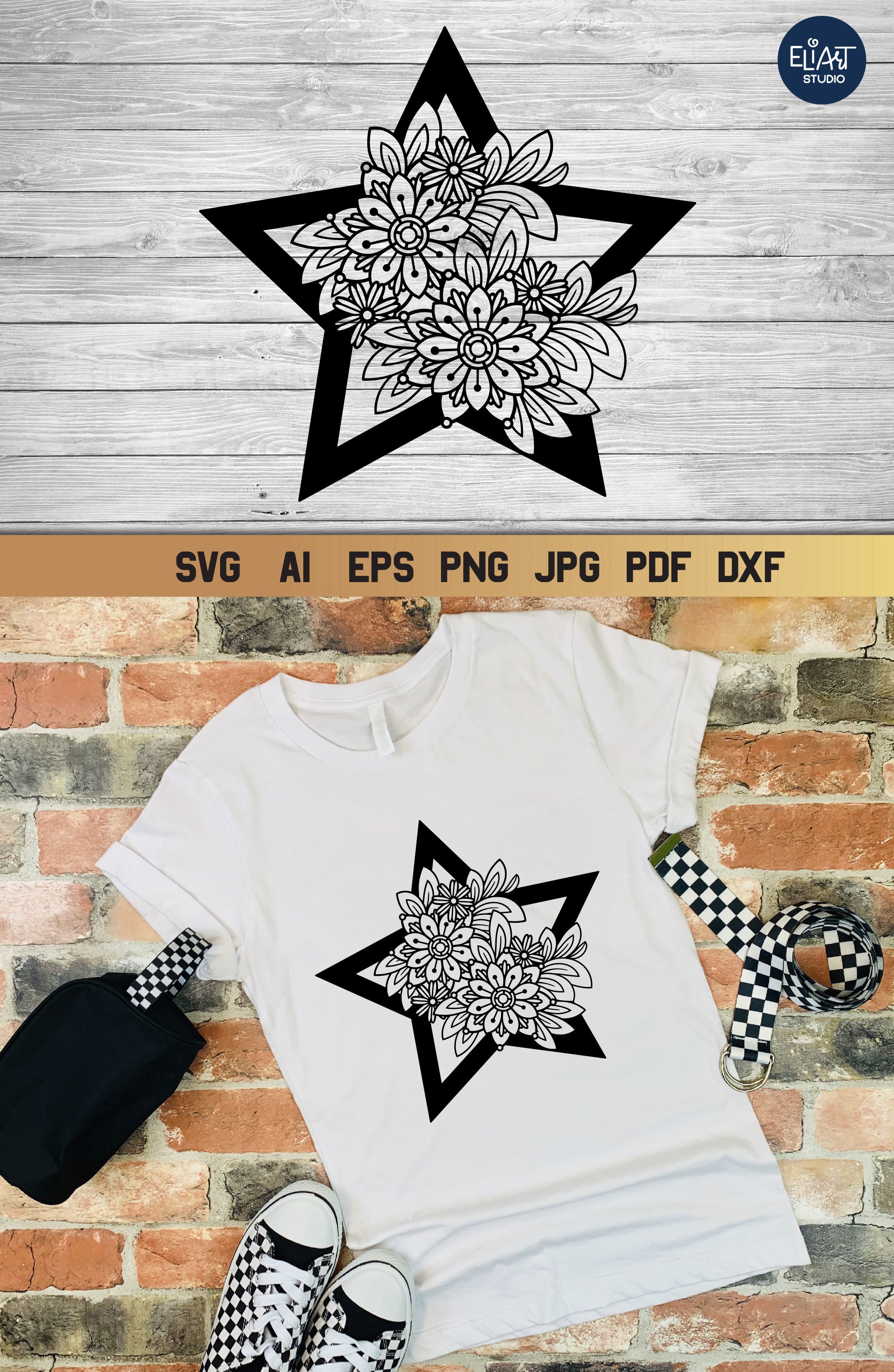 Floral Star SVG | Celestial SVG with Flowers (1138572)