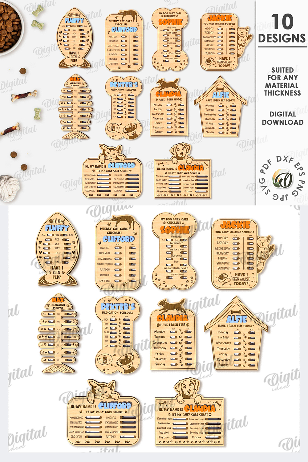 Personalized Pets Tracker Bundle Laser Cut. Pets Checklist