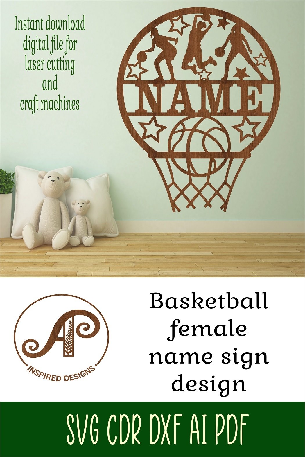 Basketball female name sign svg laser cut template