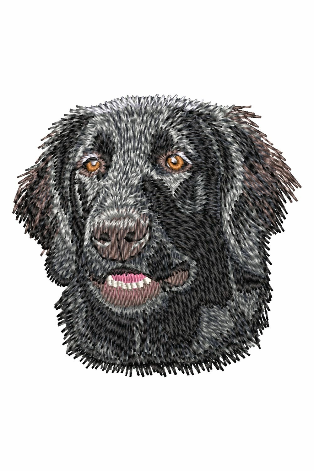 Flat-Coated Retriever Head Portrait Embroidery Design