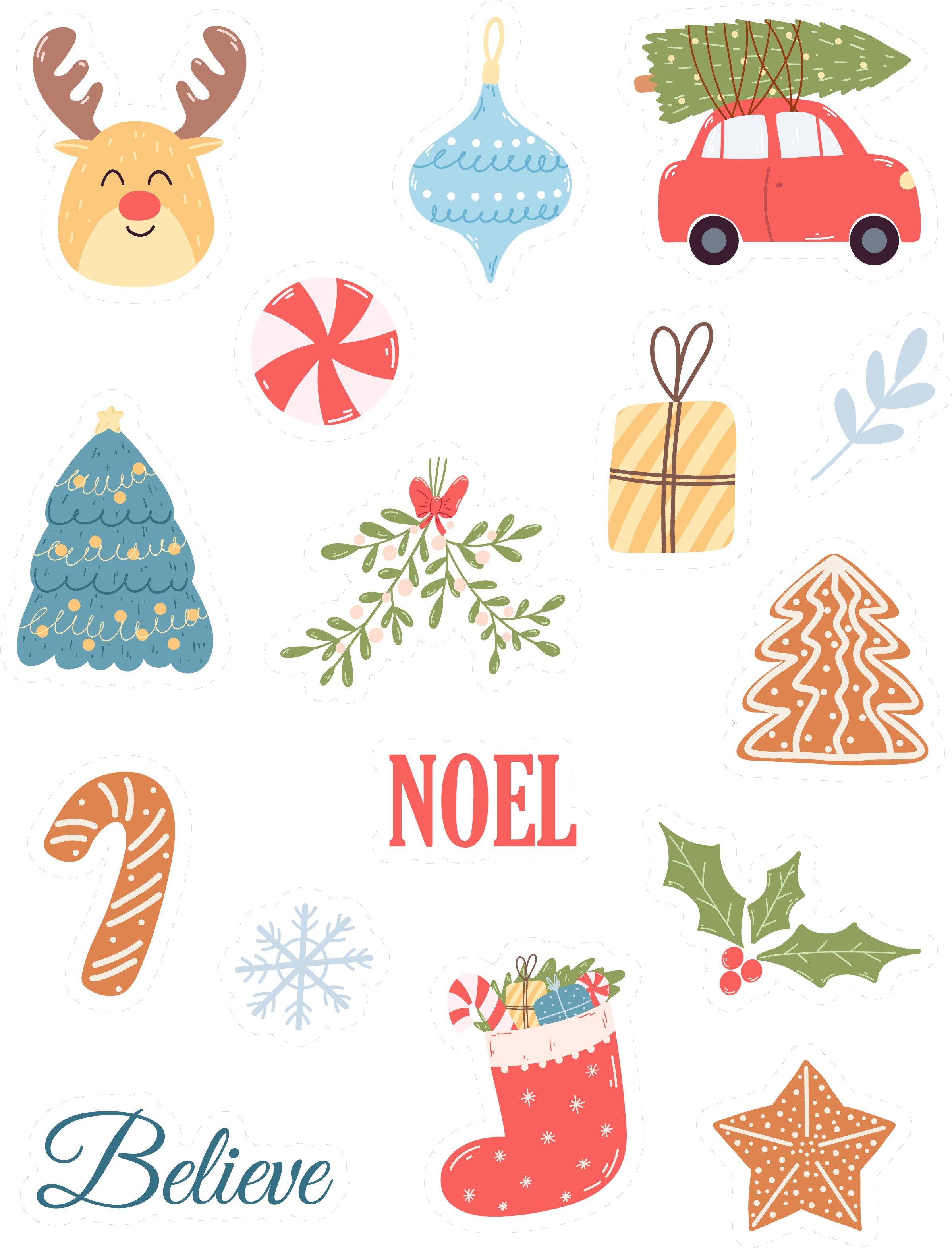 16 printable Christmas and New Year stickers bundle