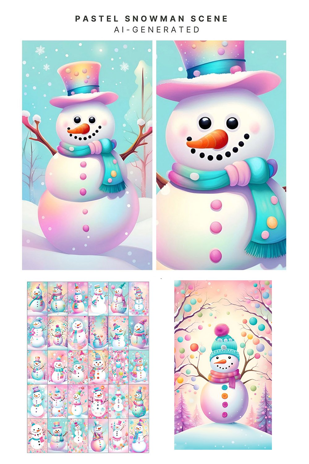 Pastel Snowman Scene - AI-Generated - 30 JPG