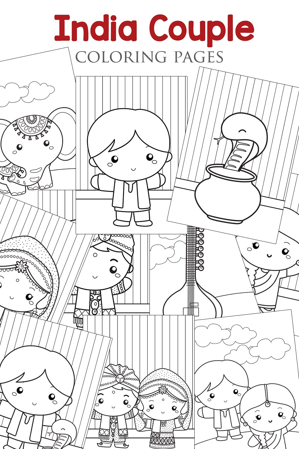 India Couple Kids Traditional Costume Coloring Activity Set
