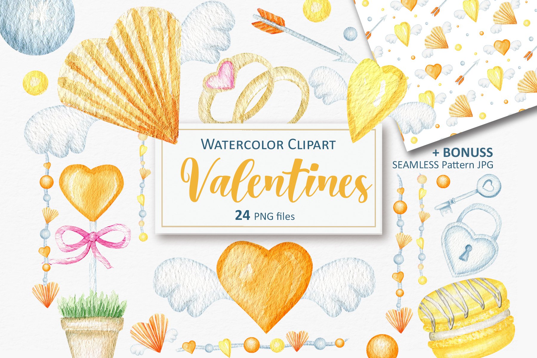 Watercolor Love Hearts PNG Clipart Valentines day (1194302)