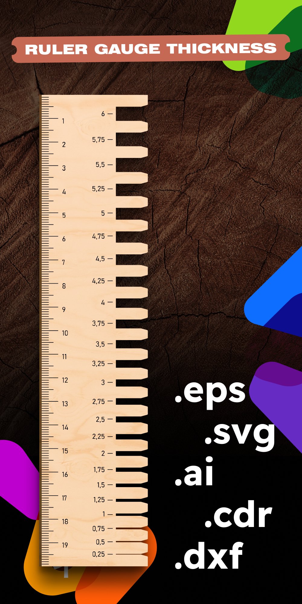 Ruler gauge thickness Cnc cutting file Laser cut wood shapes