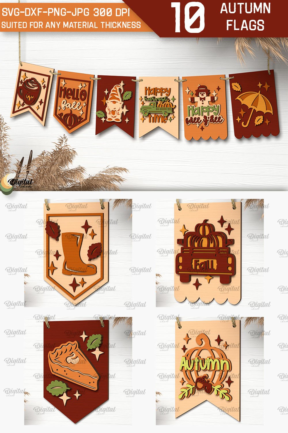 Autumn Decor Laser Cut Bundle. Autumn Flags SVG. Fall Signs