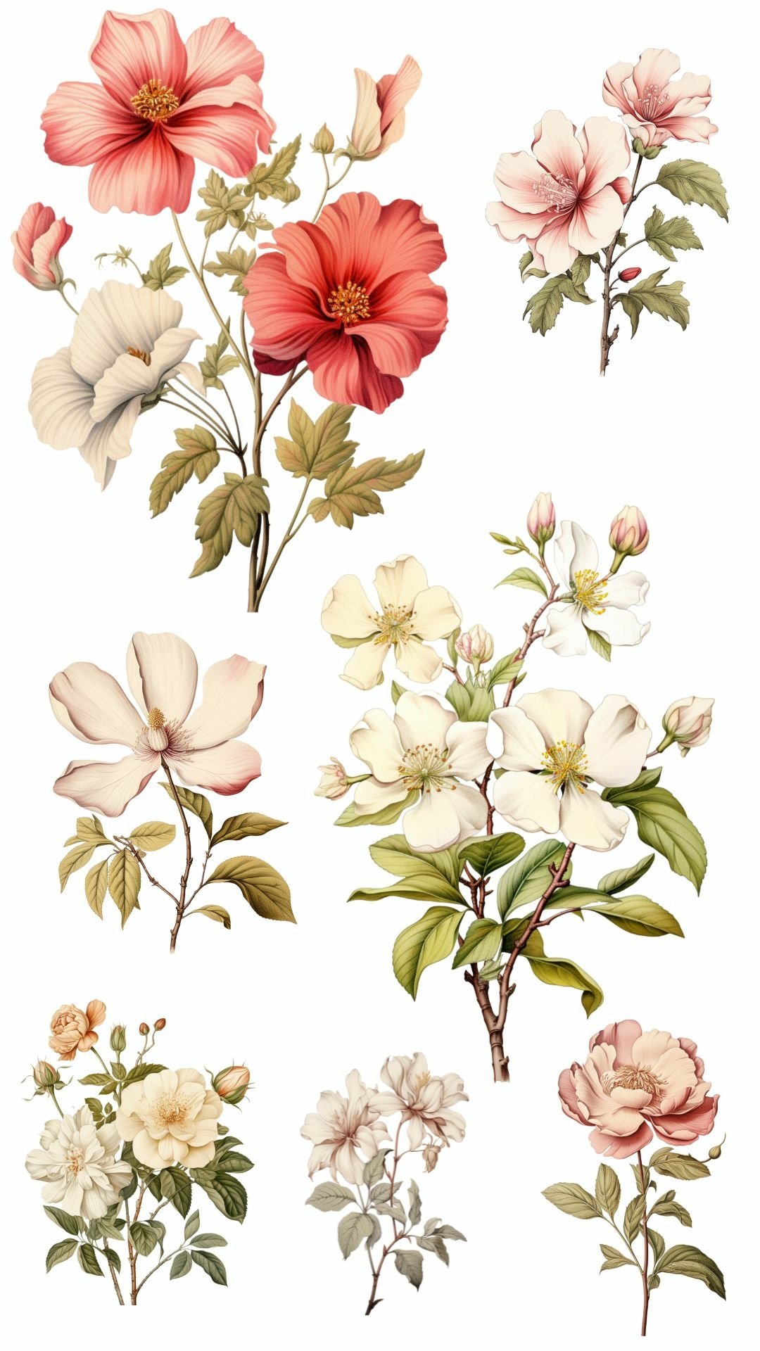 Vintage Botanical Flowers Clipart Collection | Classic Flora