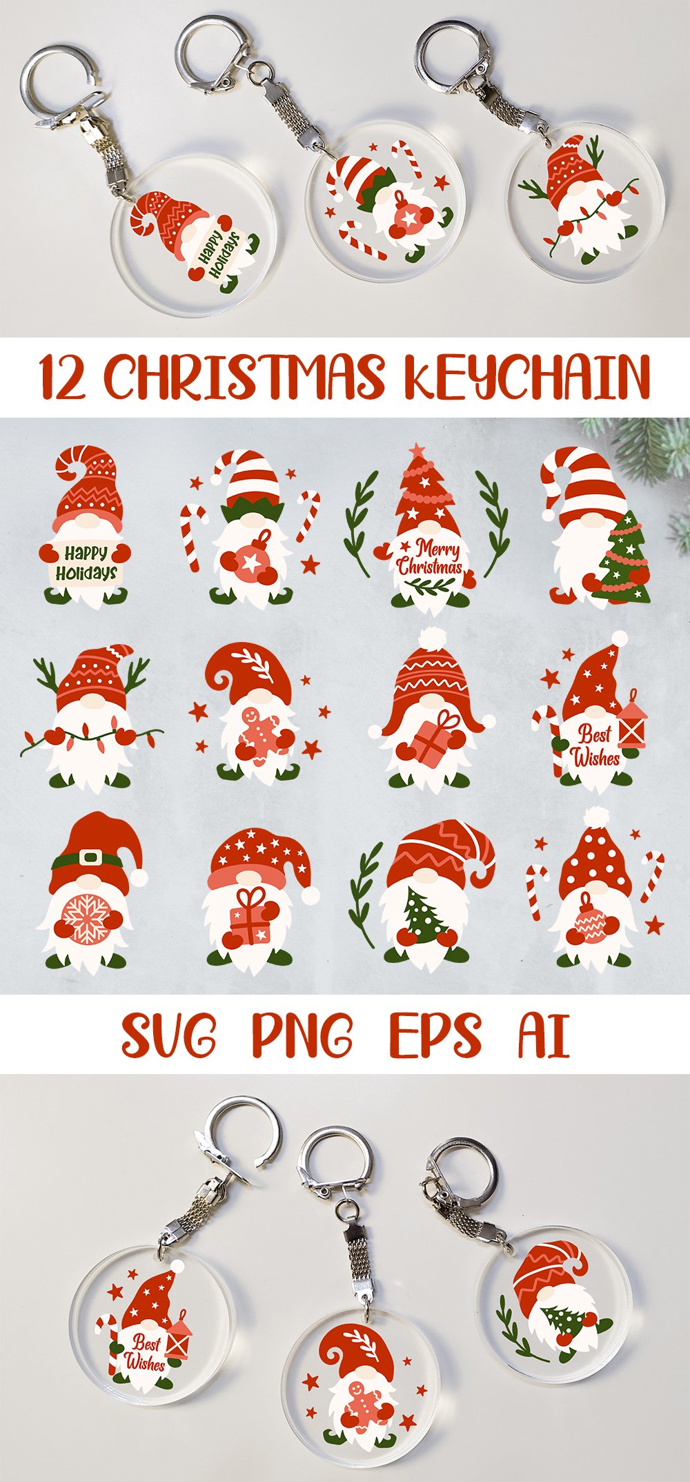 Christmas keychain SVG bundle, Christmas gnome SVG