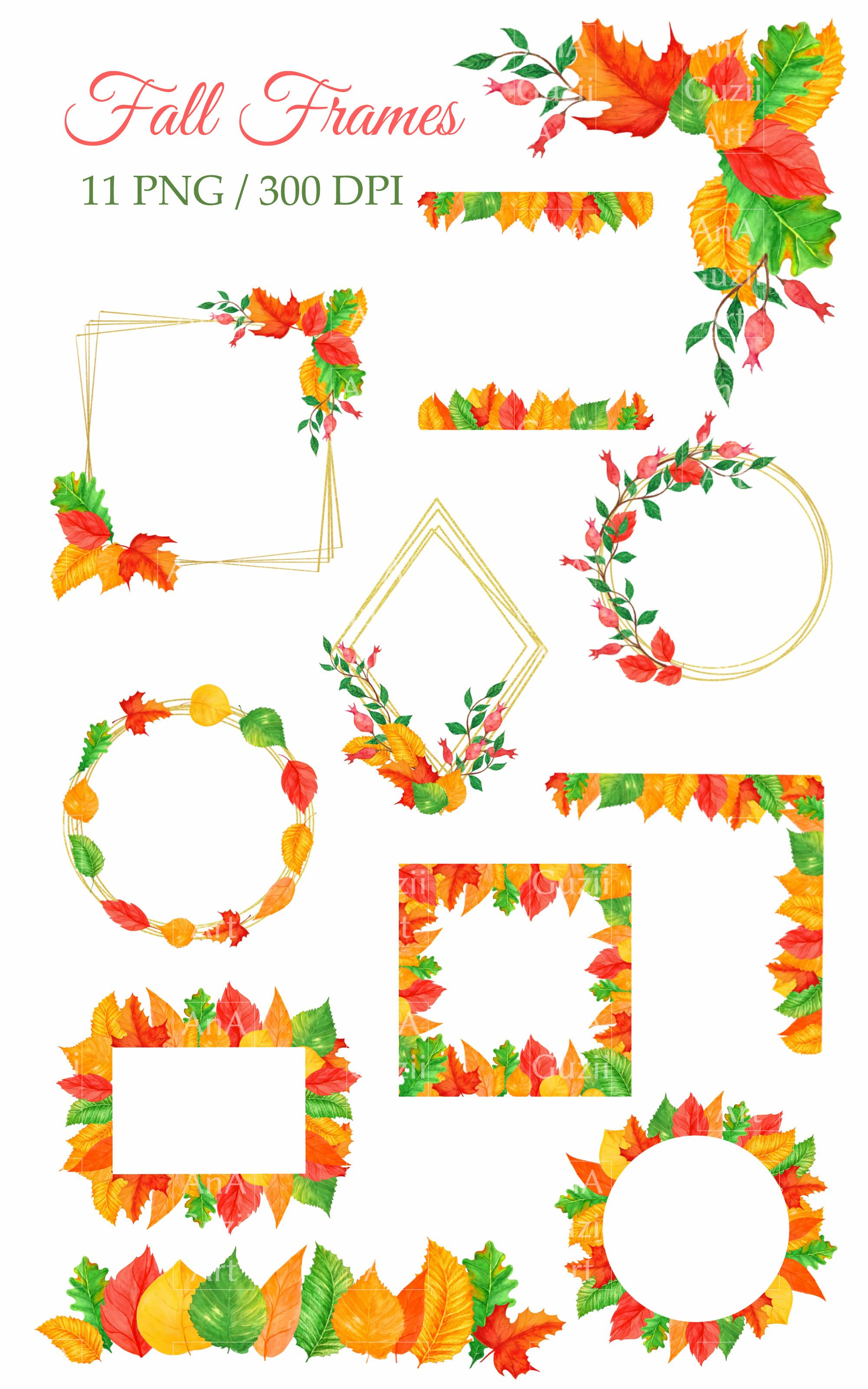 Frames Clip Art, Watercolor Fall Leaves Clipart.