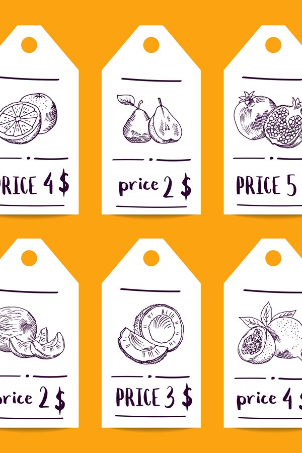 Vector price tag set with doodle sketched fruits (779453)