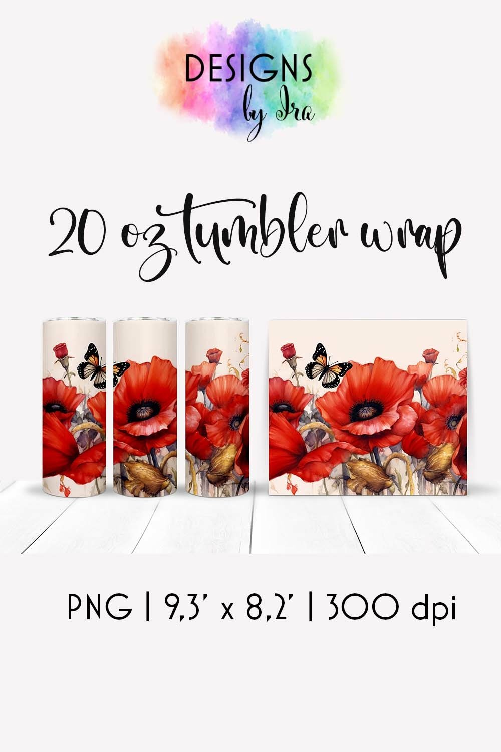 Red Poppies Tumbler Wrap Sublimation
