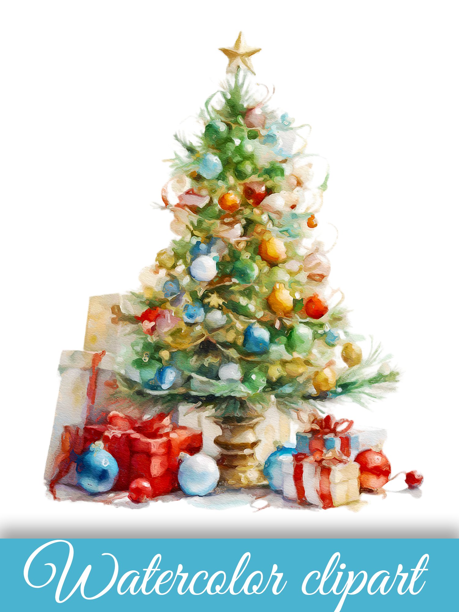 Christmas Tree Sublimation Watercolor Clipart / (3020235)