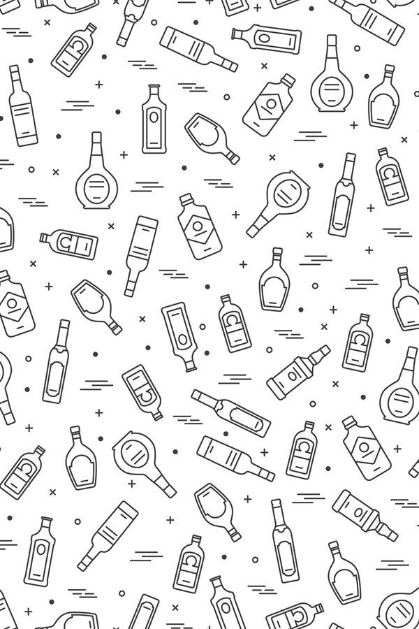Alcoholic drinks bottles seamless pattern