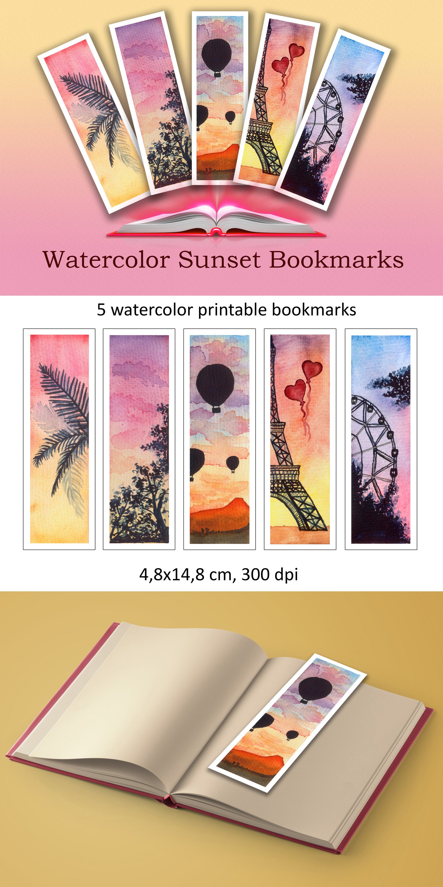 Watercolor Sunset Bookmarks