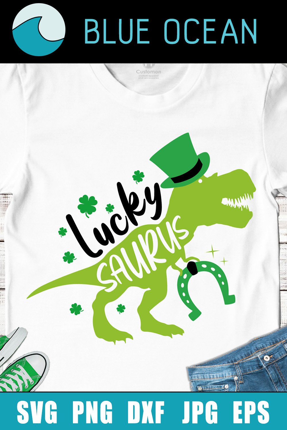 Lucky Saurus SVG, St Patrick Dinosaur SVG, St Patricks Day